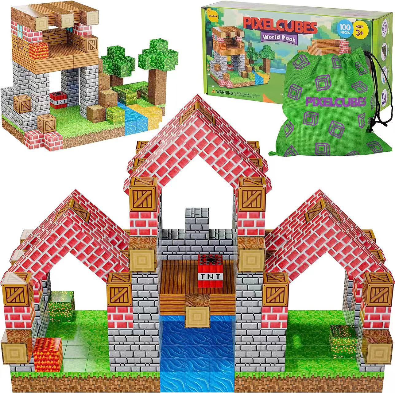 100PCS Magnetic Pixel Cubes | Mine World Magnet Building Blocks Set ...