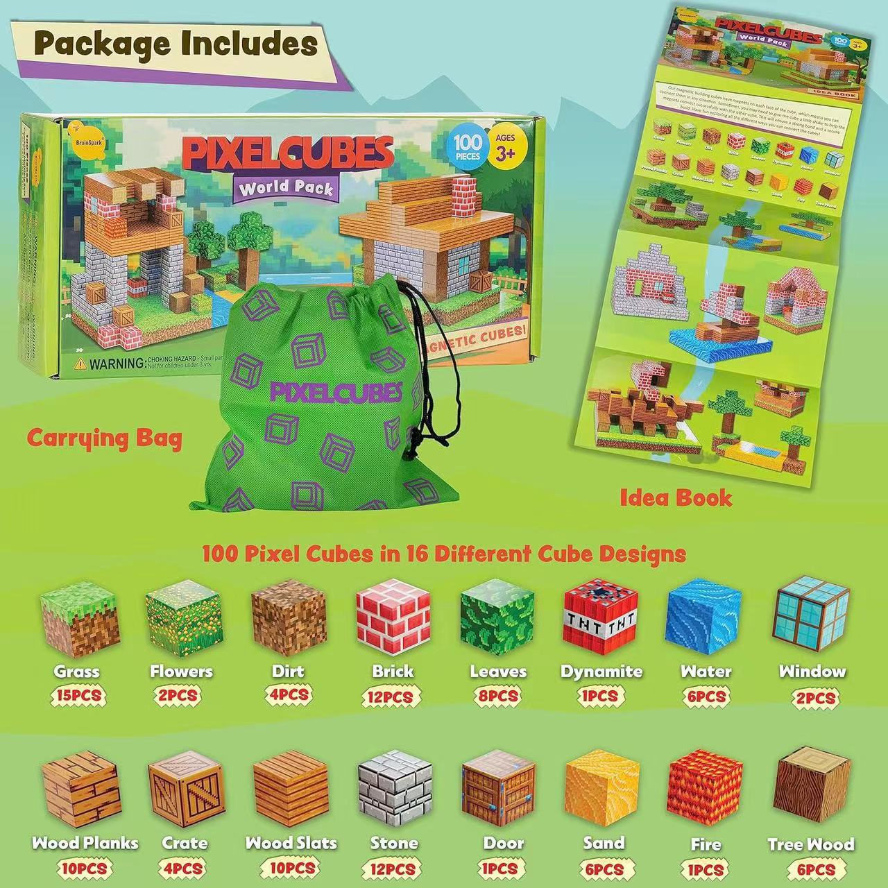 100PCS Magnetic Pixel Cubes – STEM Montessori Magnet Blocks for Kids ...